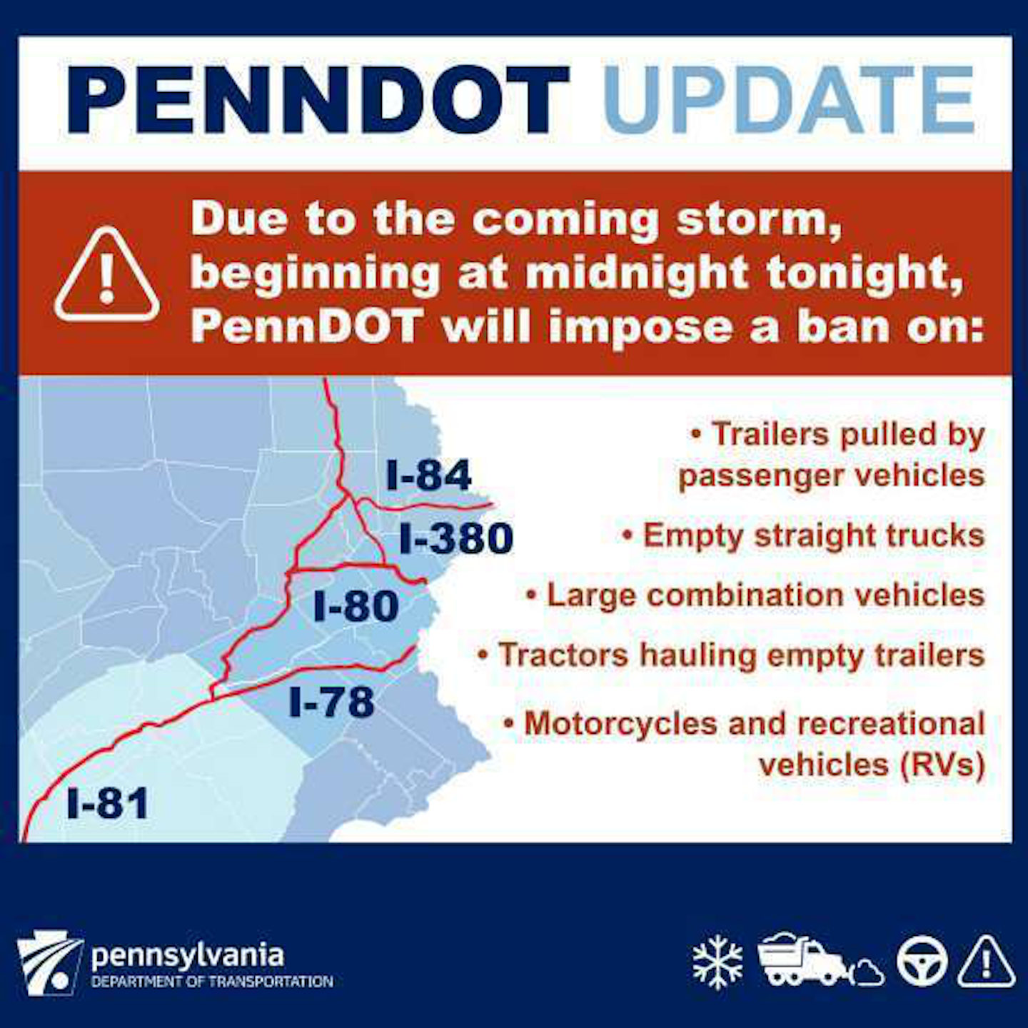 PennDOT bans trucks on some interstates in Northeast | Truckers News