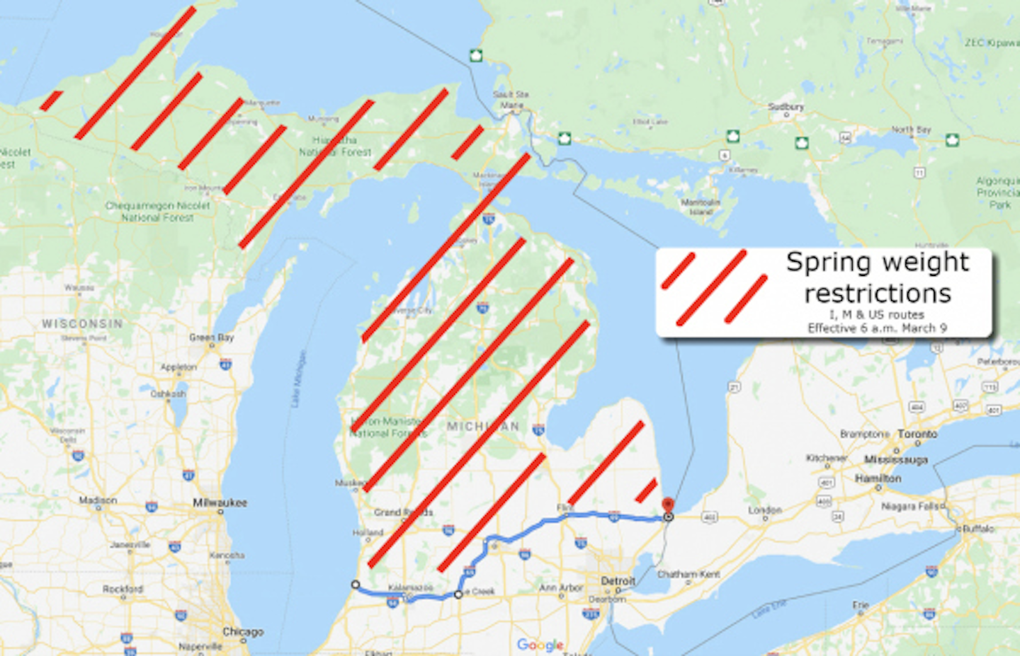 Michigan expands weight restrictions March 9 | Truckers News