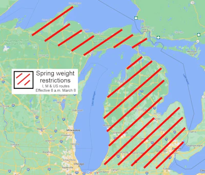 Michigan expands spring weight restrictions to all roads | Truckers News