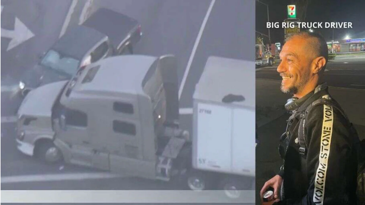 Driver sacrifices his truck to end high-speed chase for murder suspect ...
