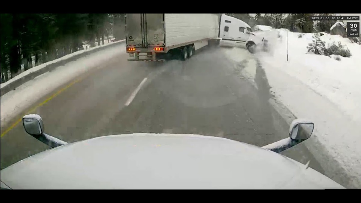 Dashcam captures tractor-trailer jackknifing on I-80 in California ...